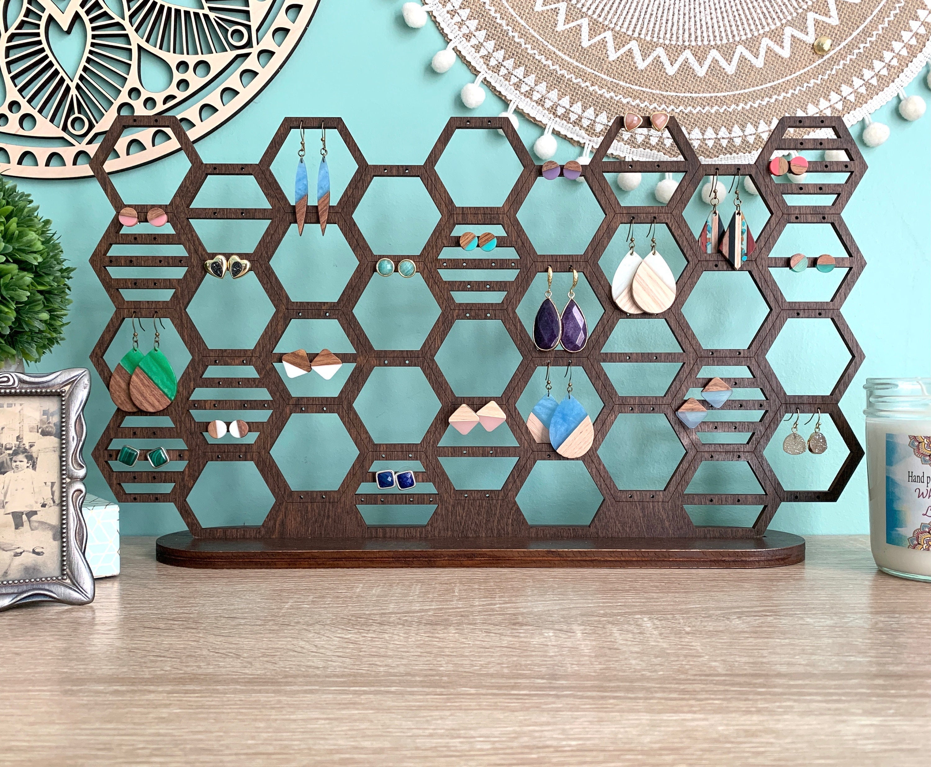 Wood Earring Holder Stand Honeycomb Earring Display - Etsy