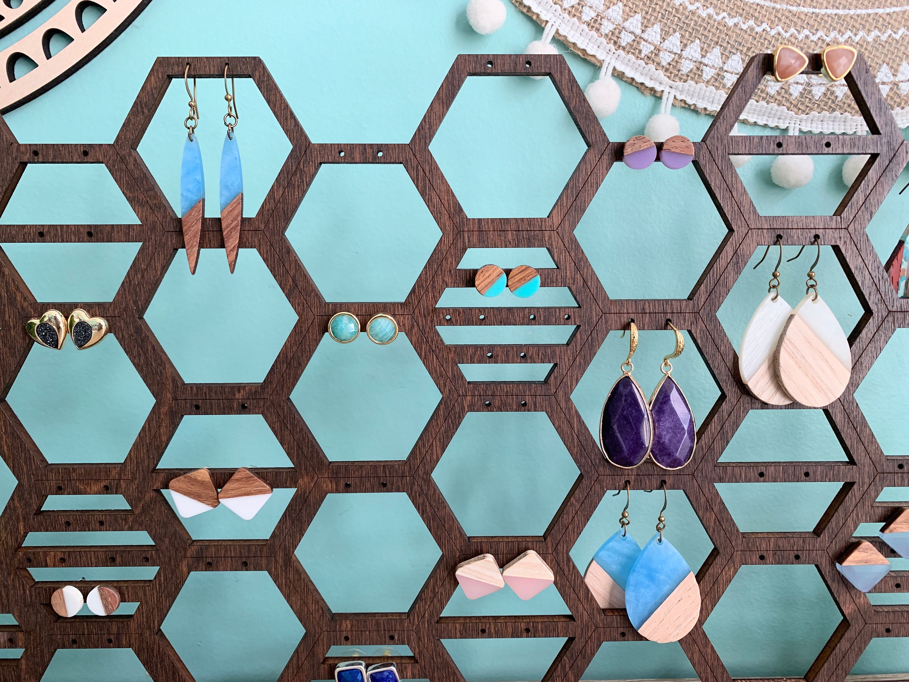 Wood Earring Holder Stand Honeycomb Earring Display - Etsy