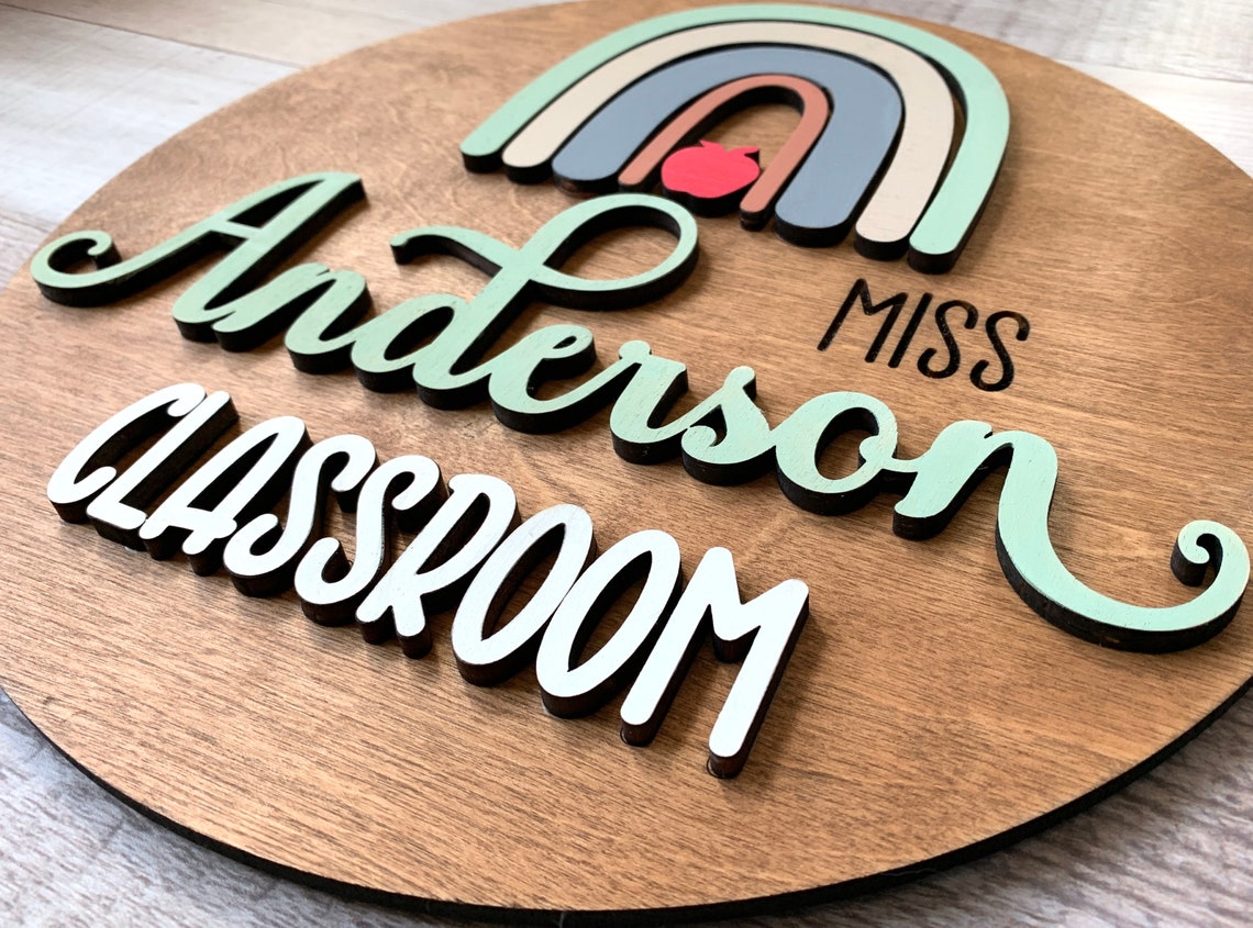 Rainbow Teacher 3D Name Sign/gift for Teacher/wood - Etsy