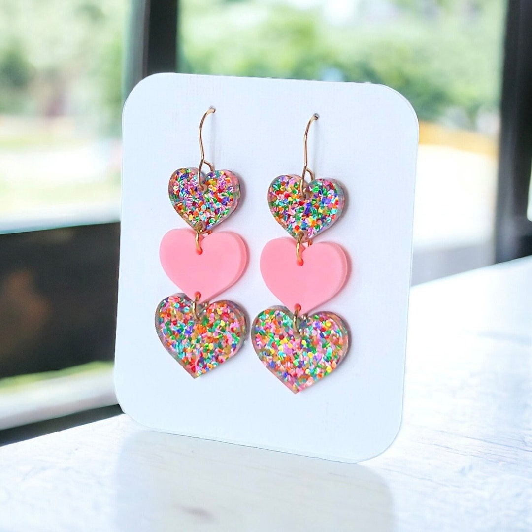 Heart Earrings, Stacked Heart Valentines Day Gift, Jewelry Heart ...