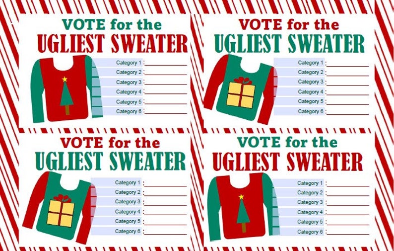 Ugly Sweater Vote Cards Choose Your Own Categories 6 With BONUS Pre ...