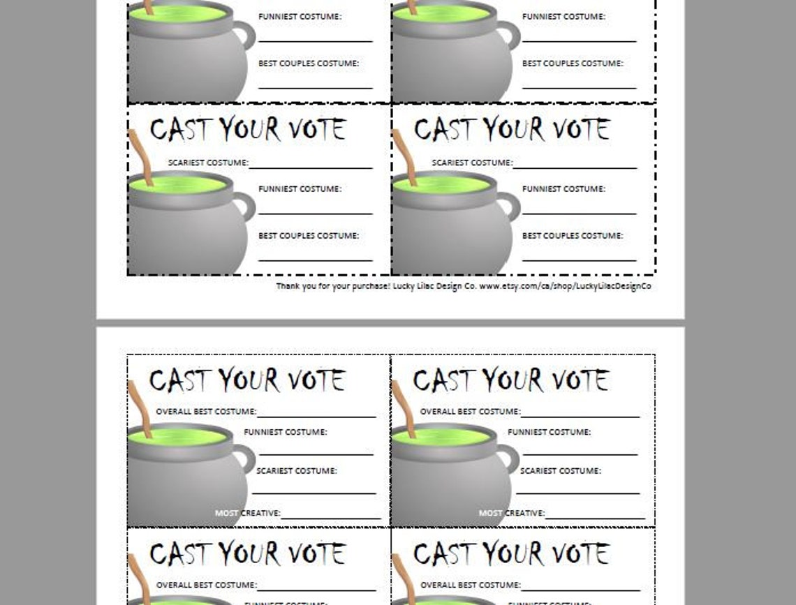 Halloween Costume Party Package (3 Different Voting Ballots and 5 ...