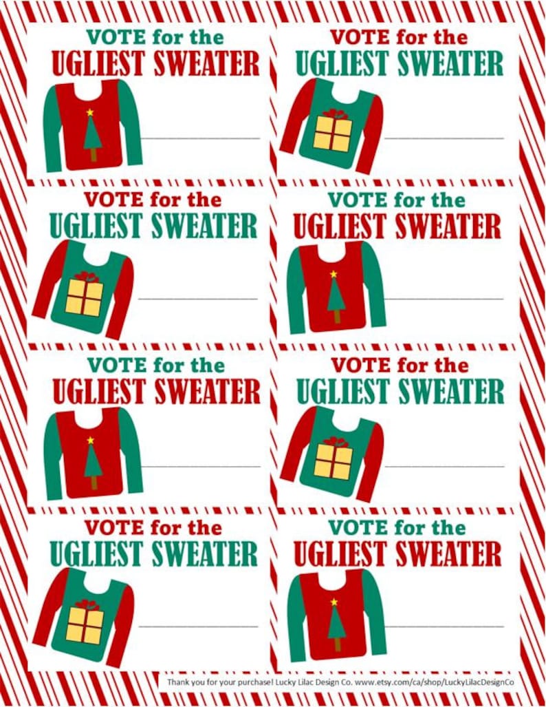 Ugly Sweater Party Vote Cards (4 Different Types of Vote Cards) - Etsy