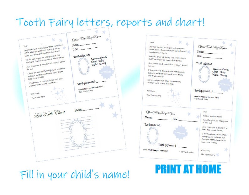 Tooth Fairy Printable Package letters Reports and Chart | Etsy