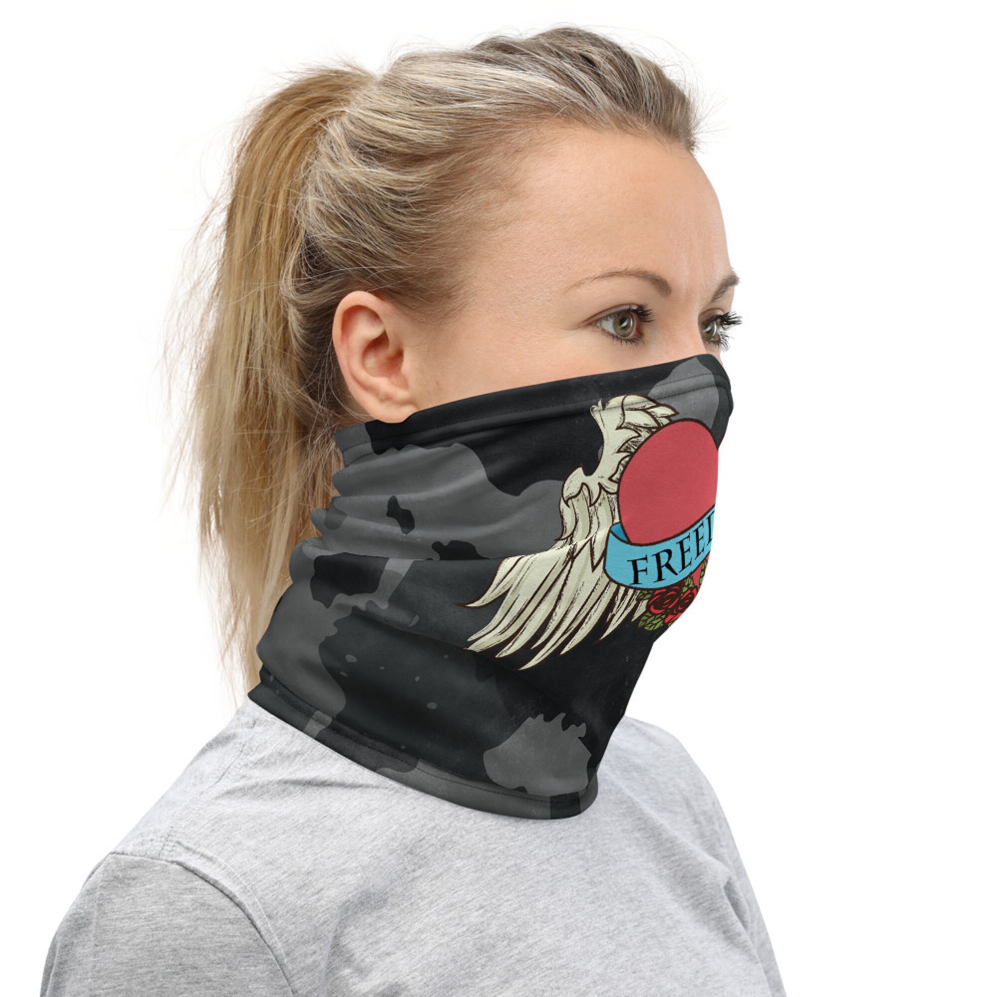 Winged Heart Freedom Face Mask | Freedom Heart Black Camo Face Covering ...
