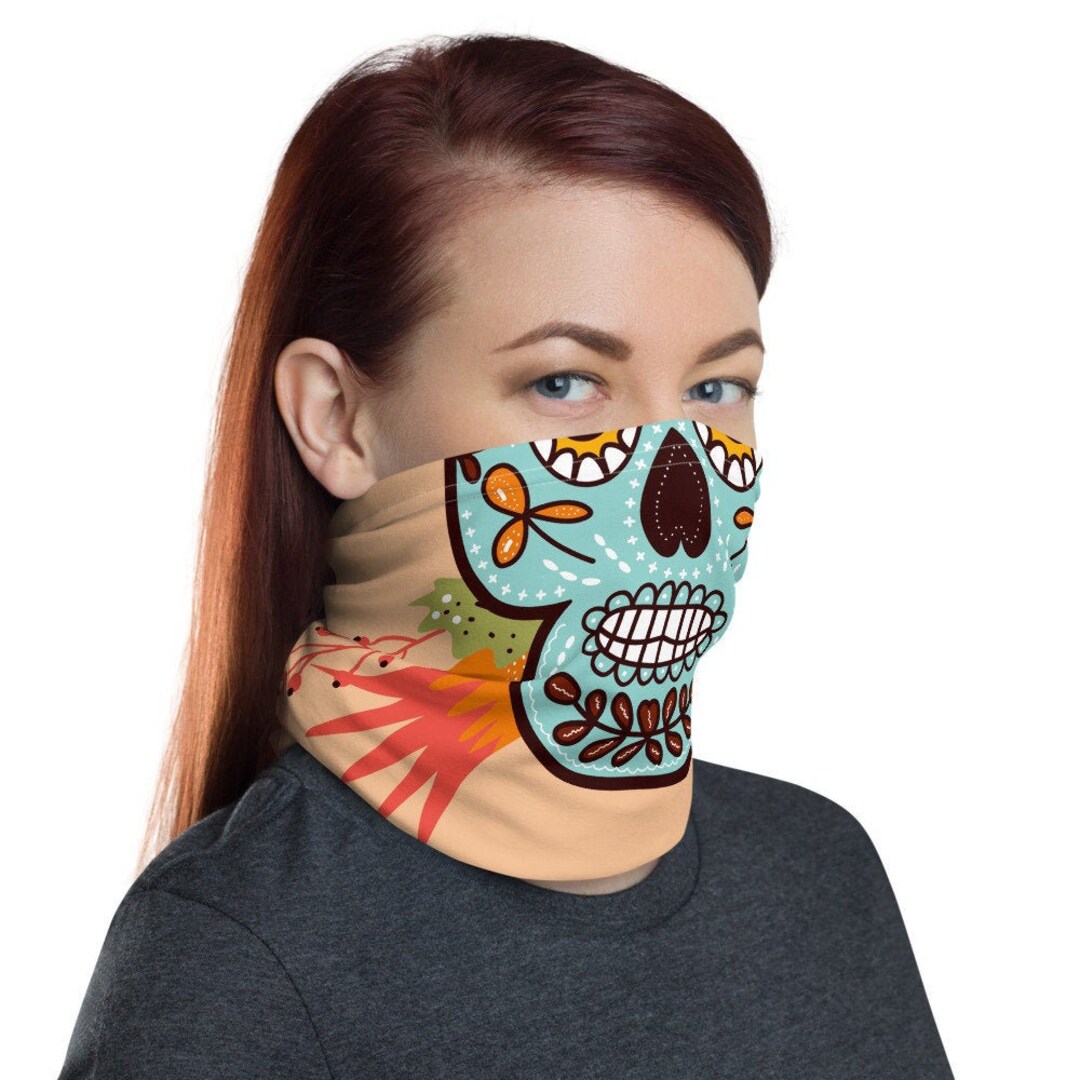 Aqua Sugar Skull Face Mask | Sugar Skull Cloth Face Mask | Aqua Sugar ...