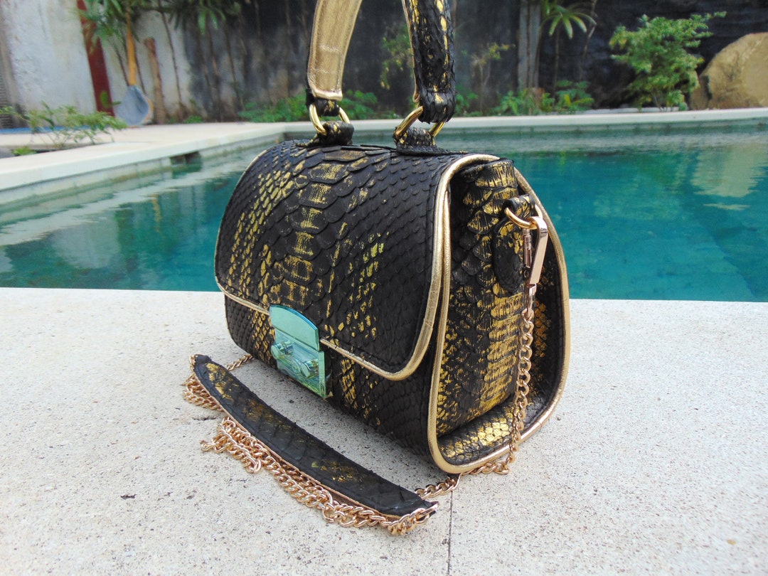 Gold Python Bag, Python Bag, Snakeskin Bag, Gold Hobo Bag, Python Purse, Python Handbag, Gold ...