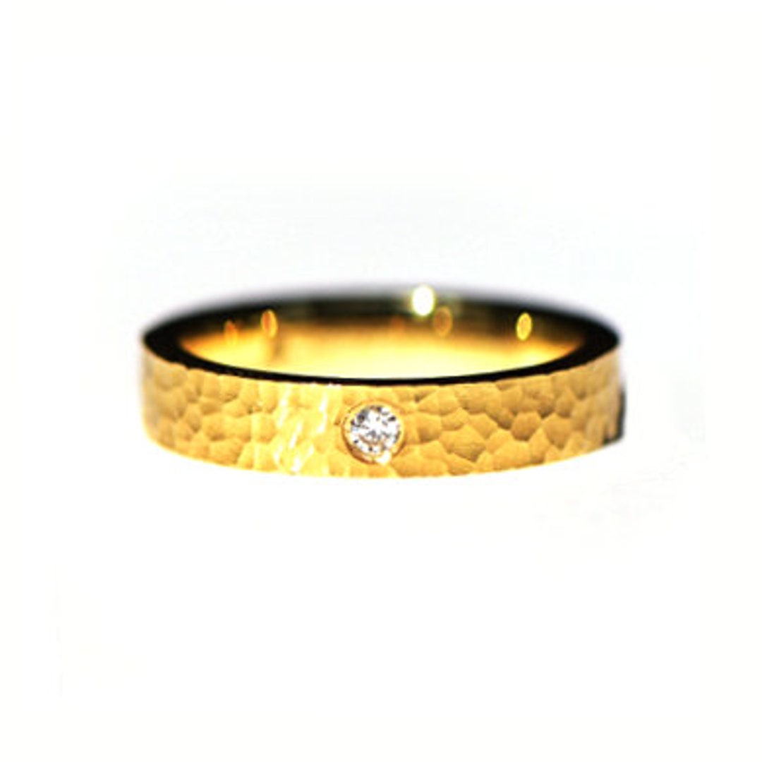 Hammered Texture Natural Diamond Wedding Band 0.07ctw Diamond Solitaire ...