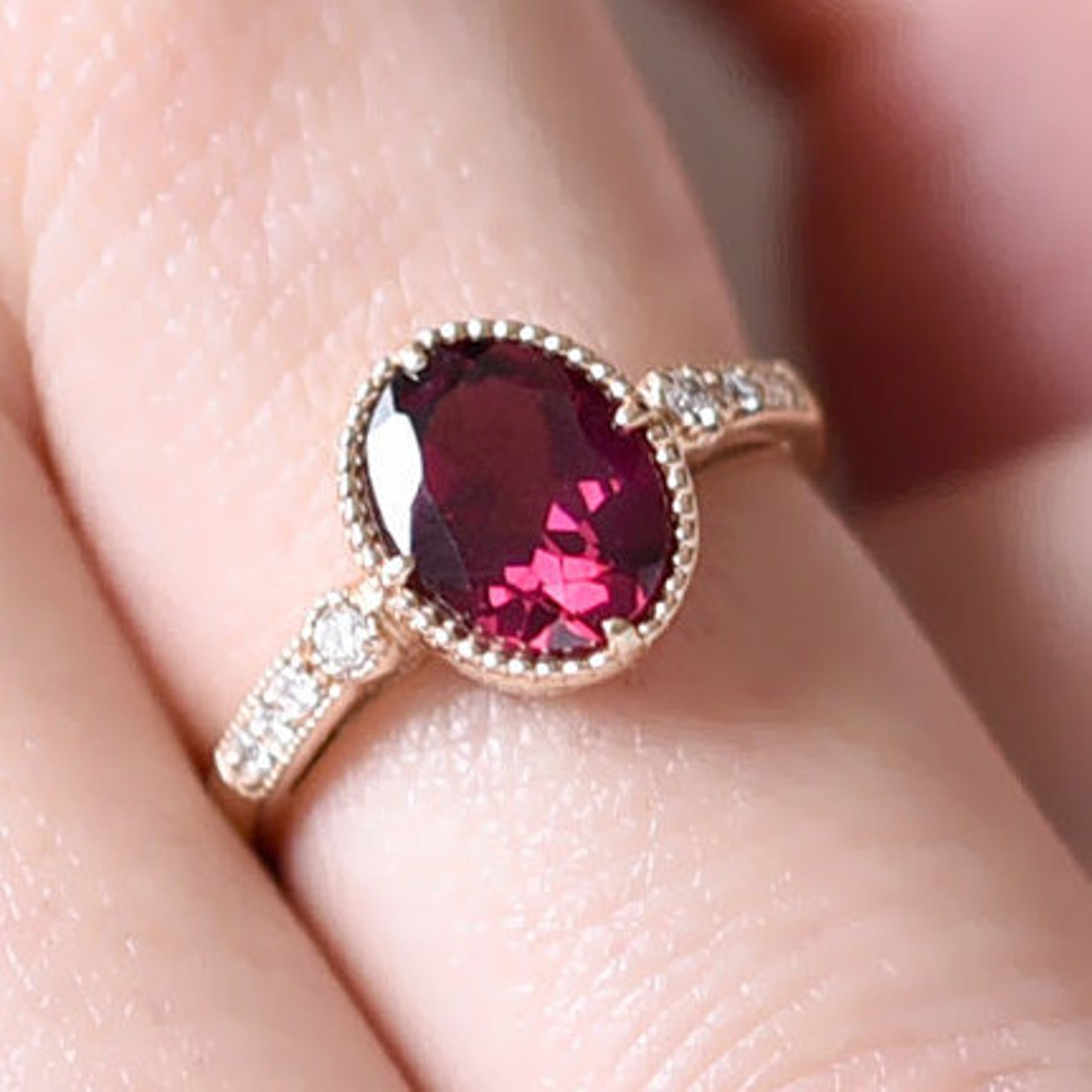Rhodolite Garnet Cocktail Ring Art Deco Garnet Engagement Ring - Etsy