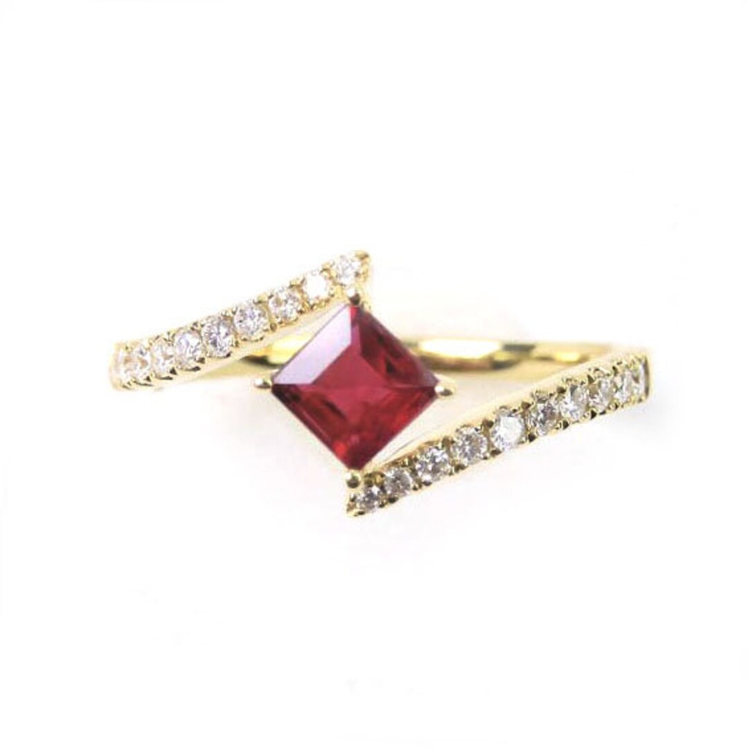 Princess Cut Natural Ruby, Diamond Bridal Wedding Ring 14K Square Ruby ...