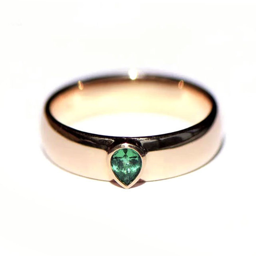 Classic Emerald Engagement Ring 9K Pear Shape Emerald Women Proposal ...