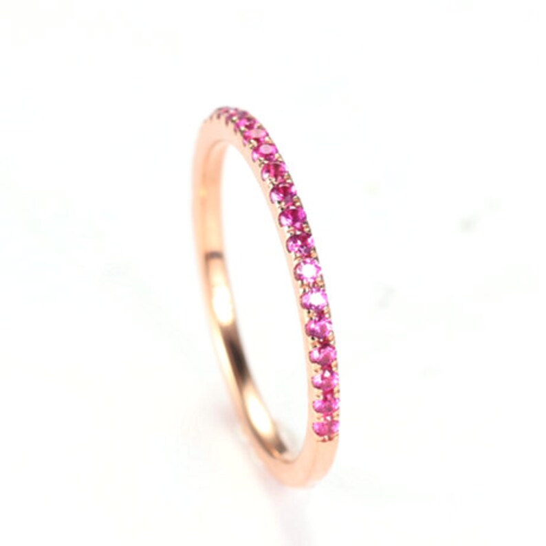 Ruby French Setting Band Ring 9K Rose Gold Ruby Eternity - Etsy
