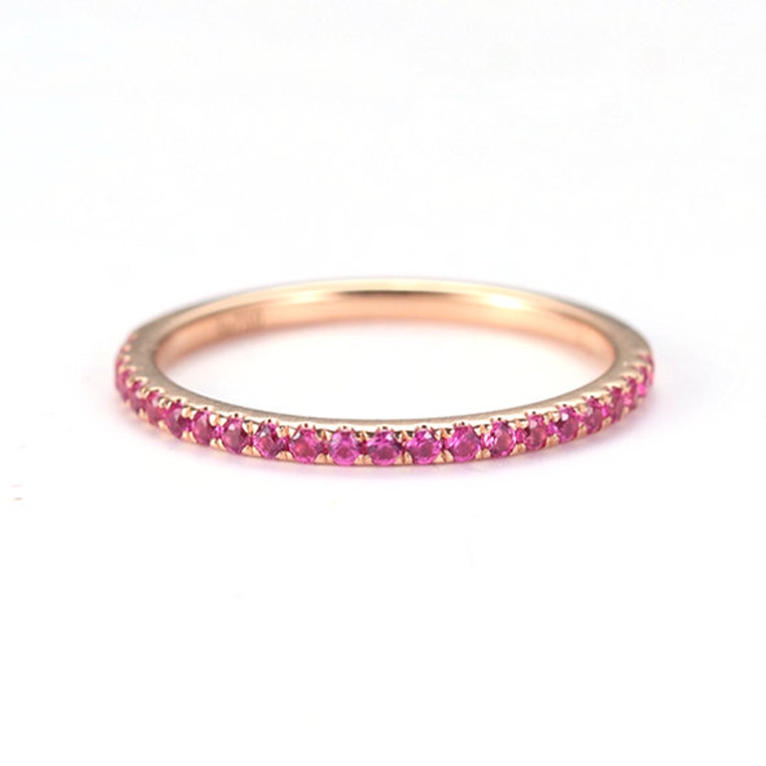 Ruby French Setting Band Ring 9K Rose Gold Ruby Eternity Wedding Band ...