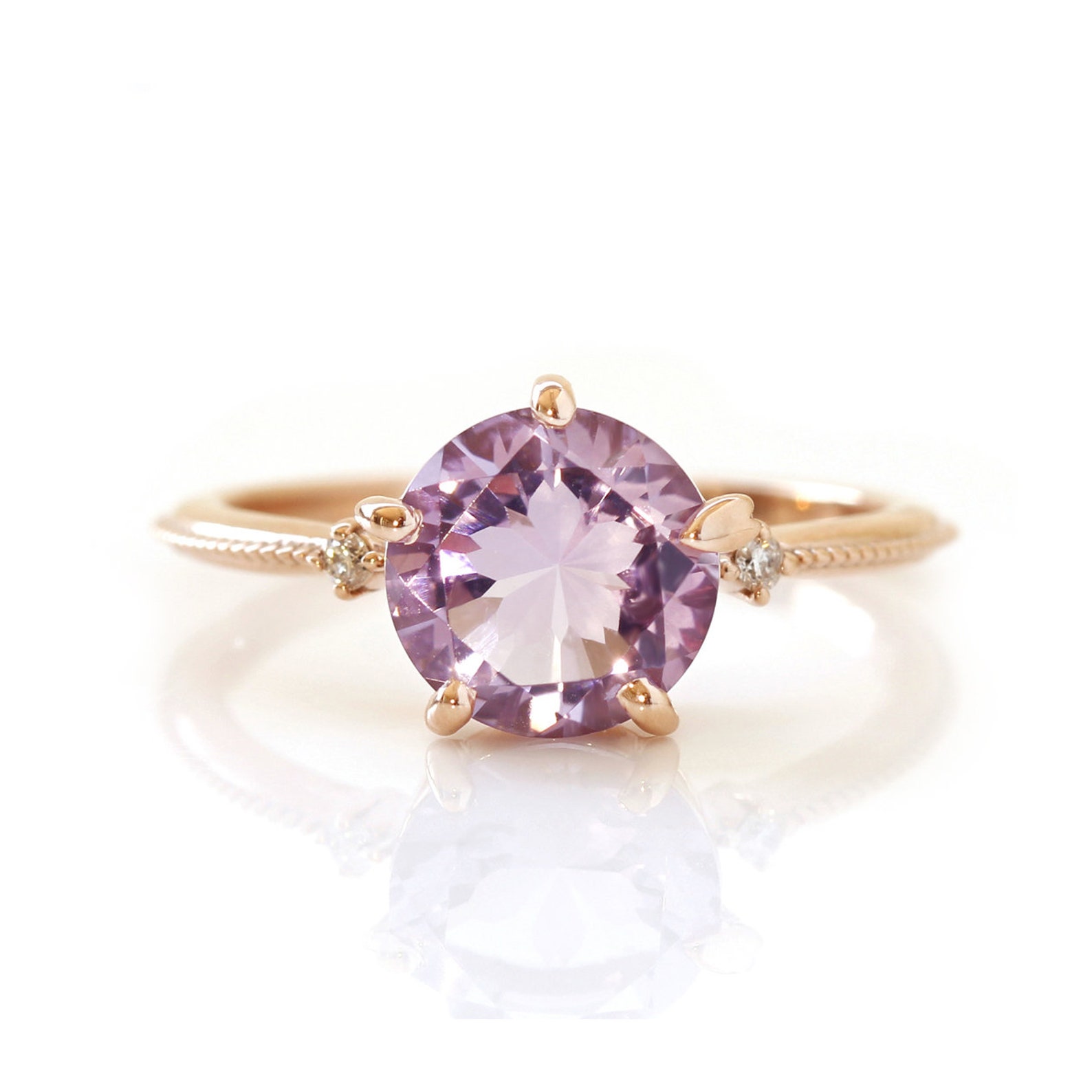 Amethyst Ring 9K Rose Gold Amethyst Promise Ring 2.50 Carat | Etsy