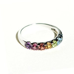 Colors of Life Band Ring 925 Silver Multi Gemstone Band Classic Rainbow ...