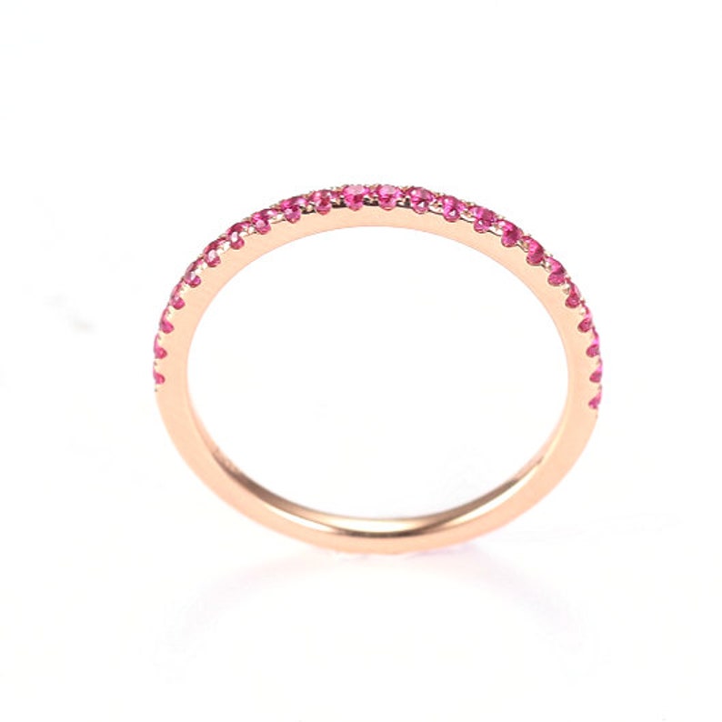 Ruby French Setting Band Ring 9K Rose Gold Ruby Eternity - Etsy
