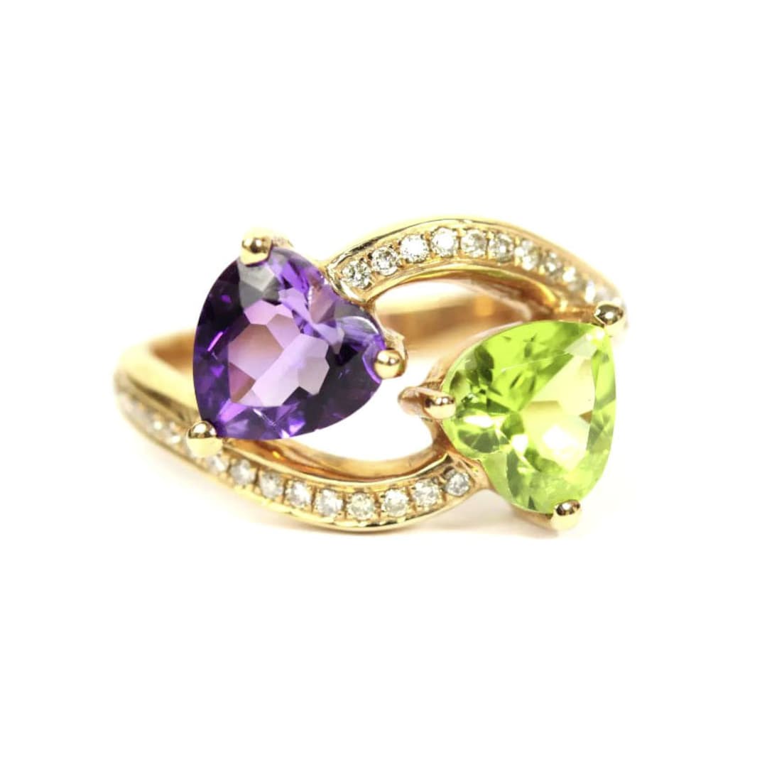 Amethyst, Peridot Heart Unique Engagement Ring Bypass Style Women ...