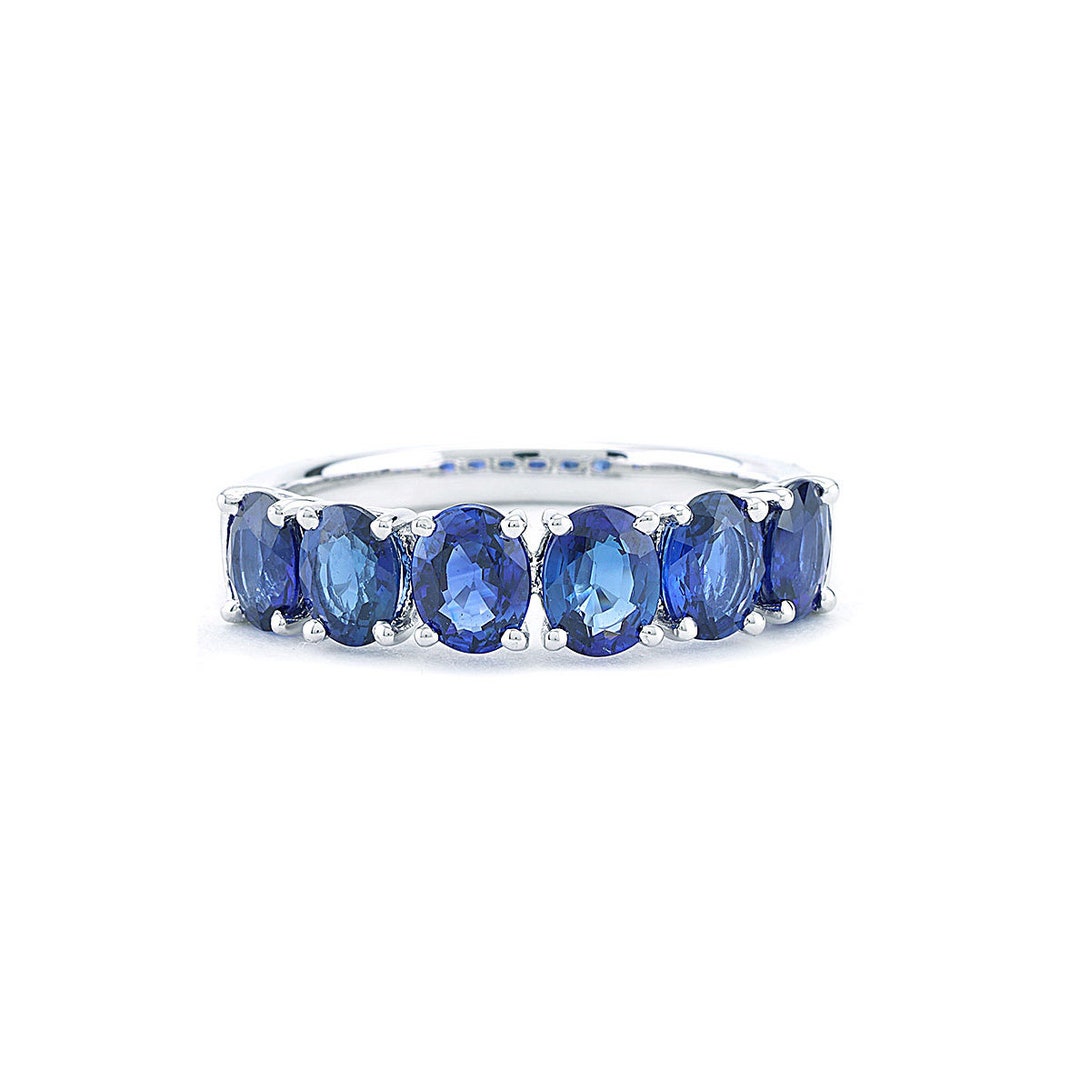 Natural Blue Sapphire Band 14K Gold Sapphire Cluster Eternity Band ...