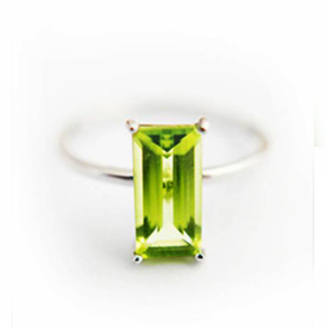 Classic Peridot Baguette Promise Ring 925 Silver Peridot Engagement ...