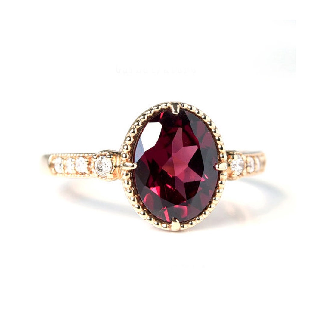 Rhodolite Garnet Cocktail Ring Art Deco Garnet Engagement Ring 14K ...