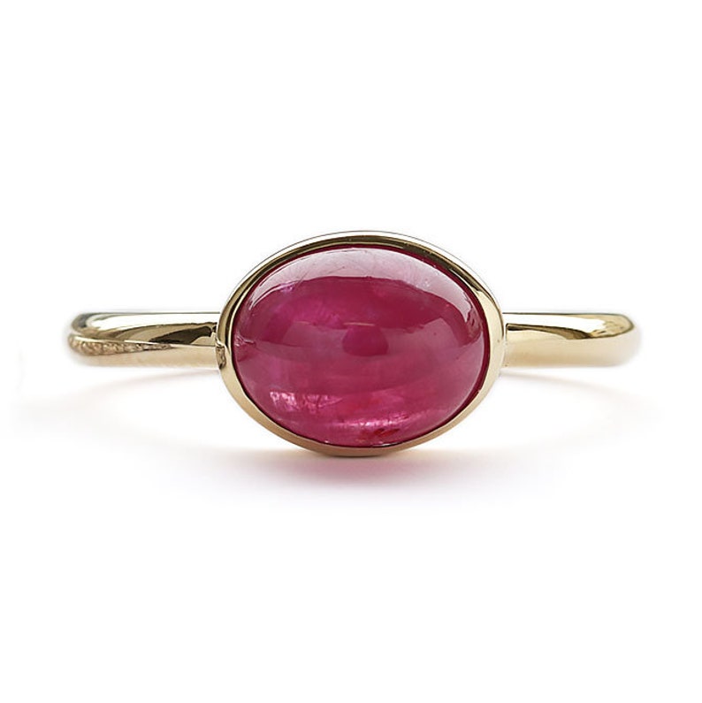 9x7mm Ruby Cabochon Classic Ring Ruby Anniversary Ring Bezel Set Ruby ...