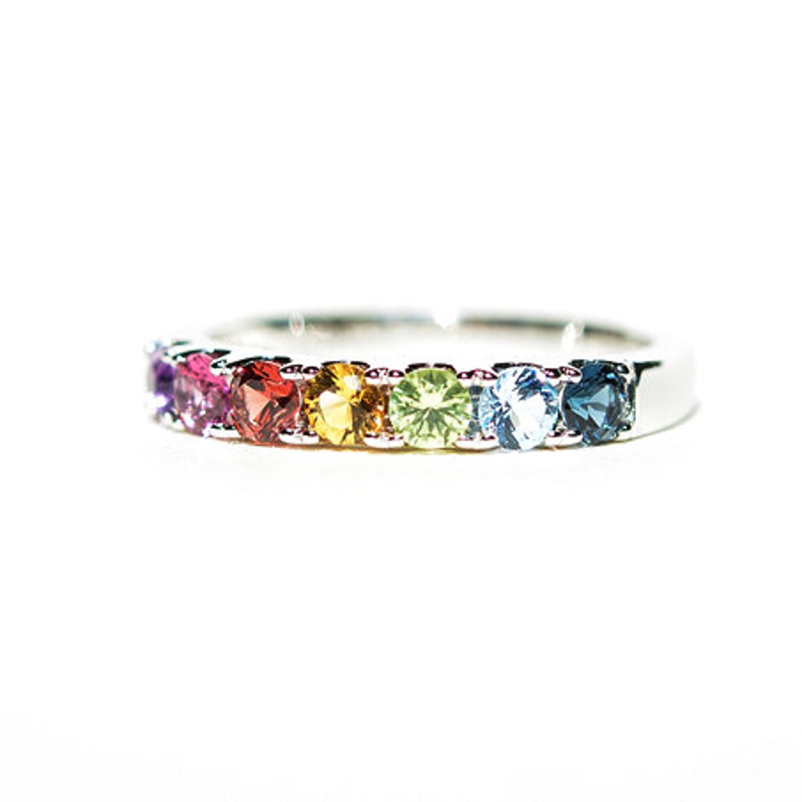 Colors of Life Band Ring 925 Silver Multi Gemstone Band Classic Rainbow ...