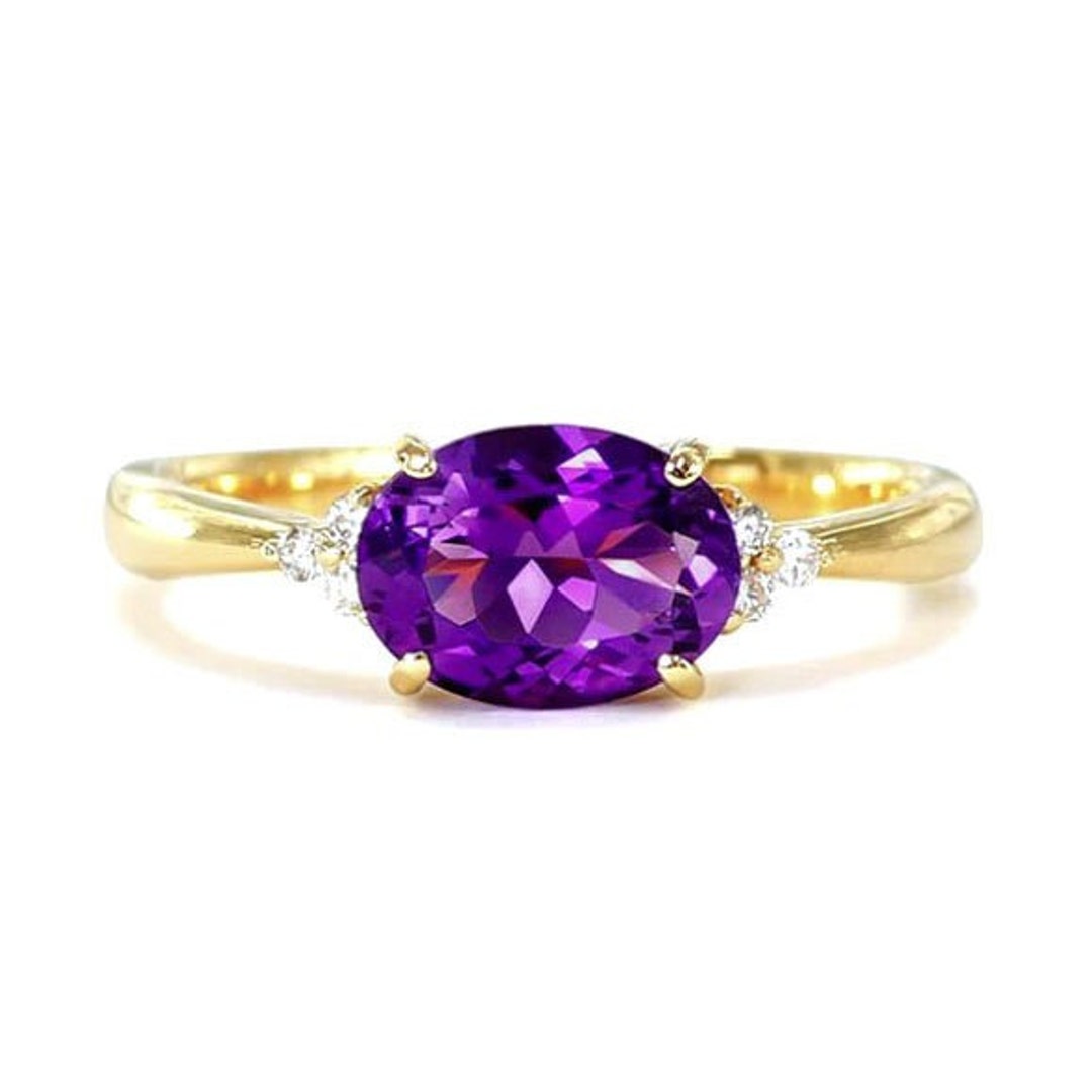 Classic Amethyst Engagement Ring 14K Gold Purple Stone Valentine ...