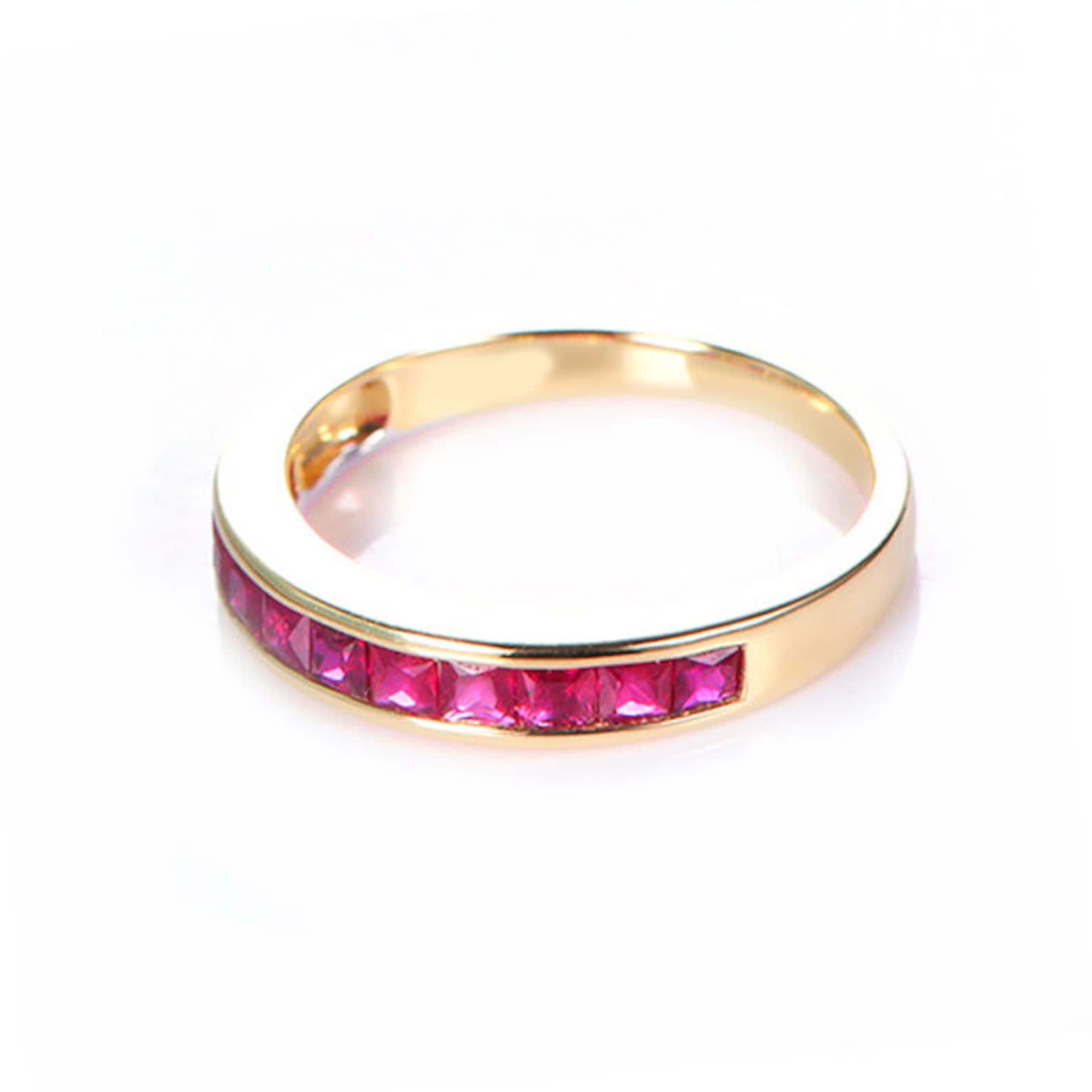 Lab Created Ruby Wedding Band Ring 14K Yellow Gold Princess - Etsy