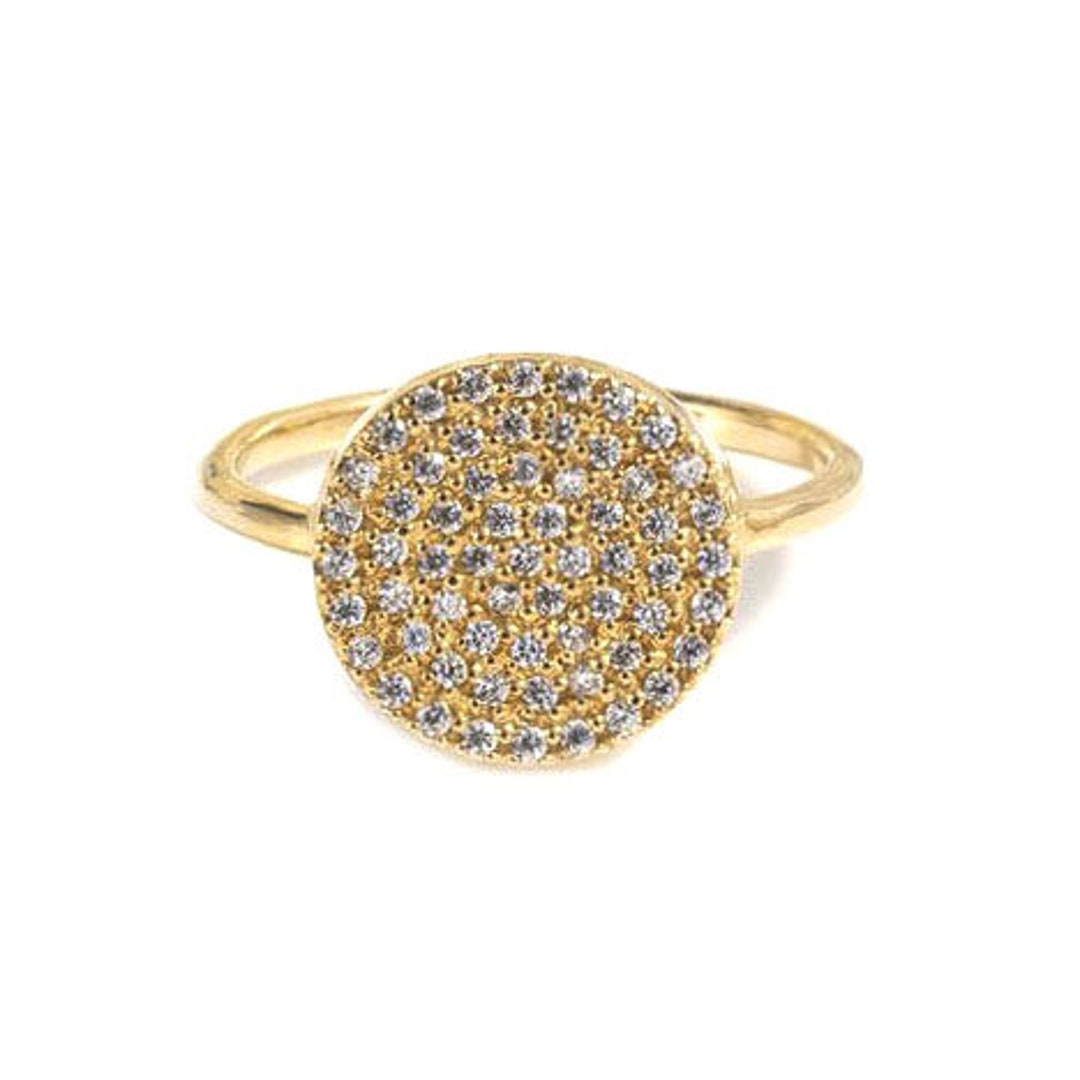 Total 0.50 Carat Diamond Pave Disc Ring 14K Round Diamond Circle ...