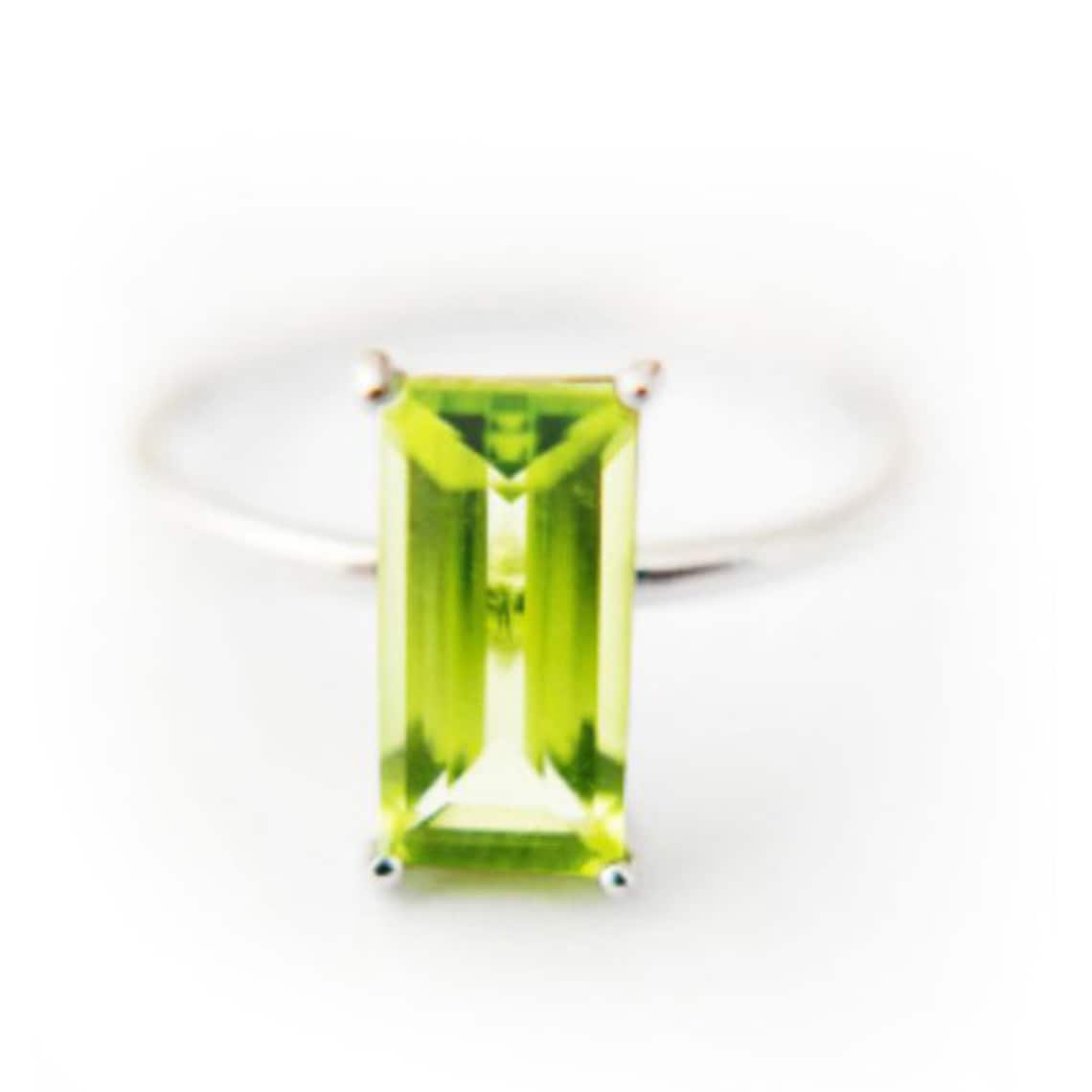 Classic Peridot Baguette Promise Ring 925 Silver Peridot - Etsy