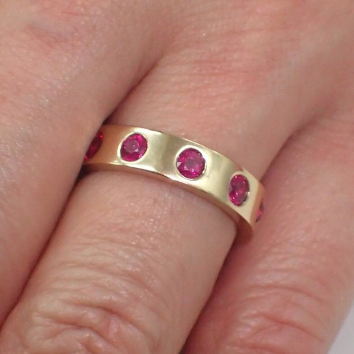Flush Setting Lab Ruby Eternity Wedding Band Round Ruby Classic Women ...
