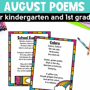 August Rhyming Poems for Kindergarten and First Grade - Etsy