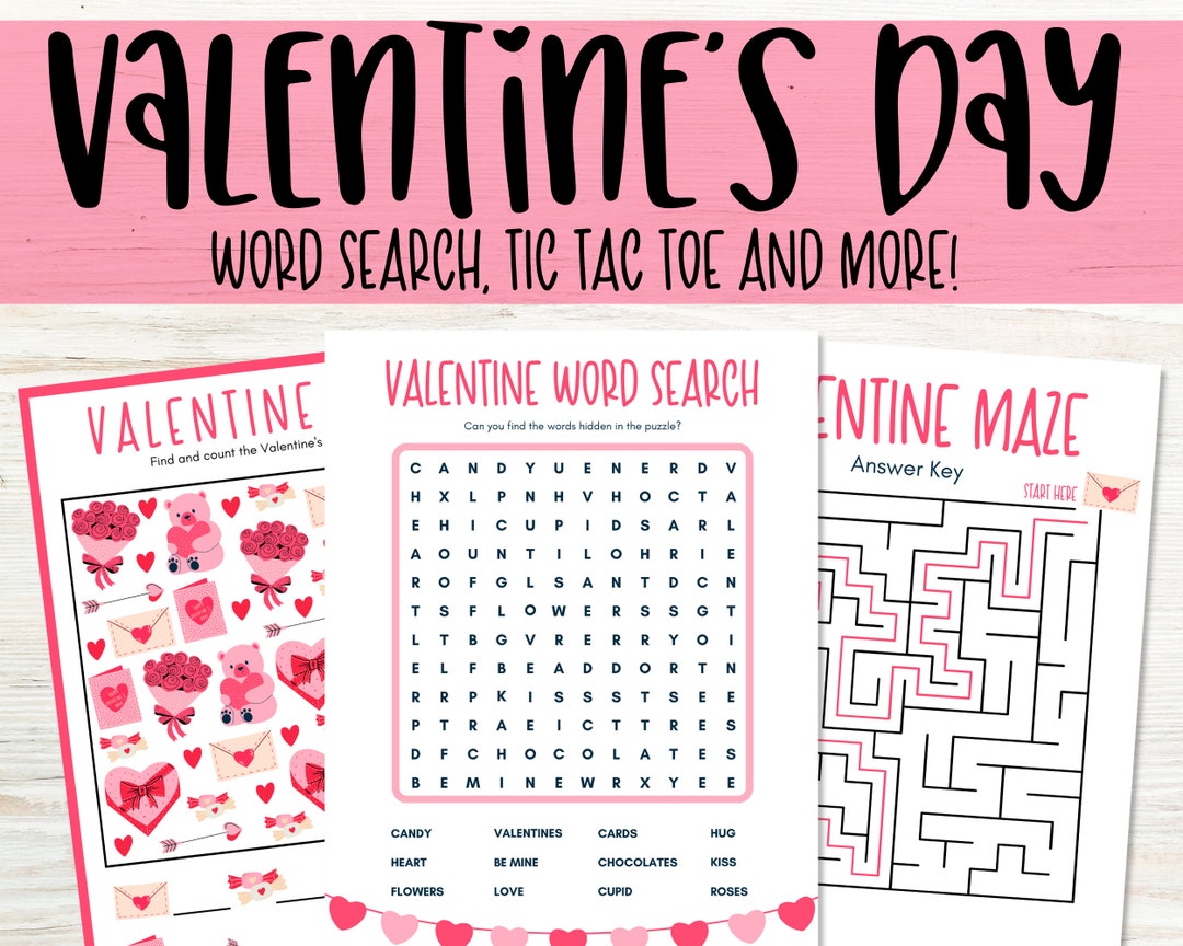 Valentine's Day Word Search, Valentine Tic Tac Toe, Valentine Maze ...