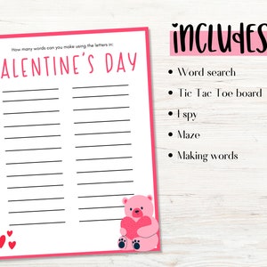 Valentine's Day Word Search, Valentine Tic Tac Toe, Valentine Maze ...