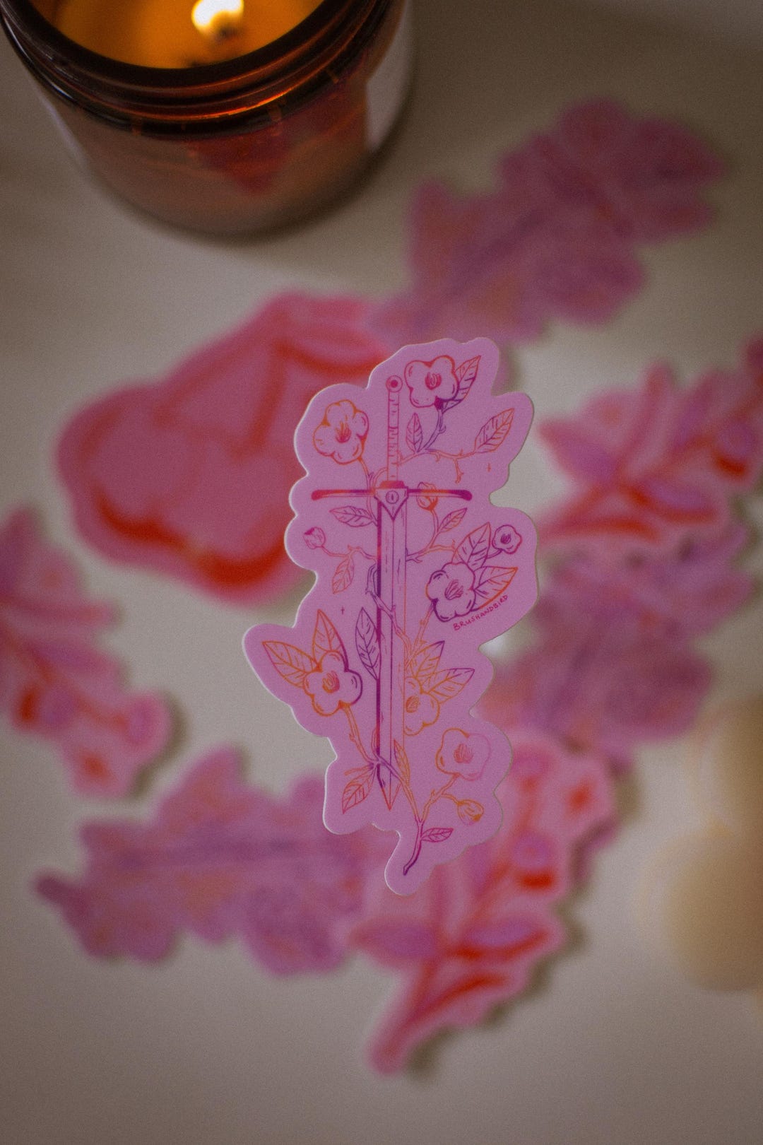 Pink Fantasy Sword Sticker, Spring Flower, Fantasy Art, Sword Bouquet ...