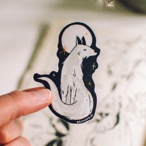 Full Moon Wolf Sticker | Cute Wolf Illustration, Waterproof Diecut ...