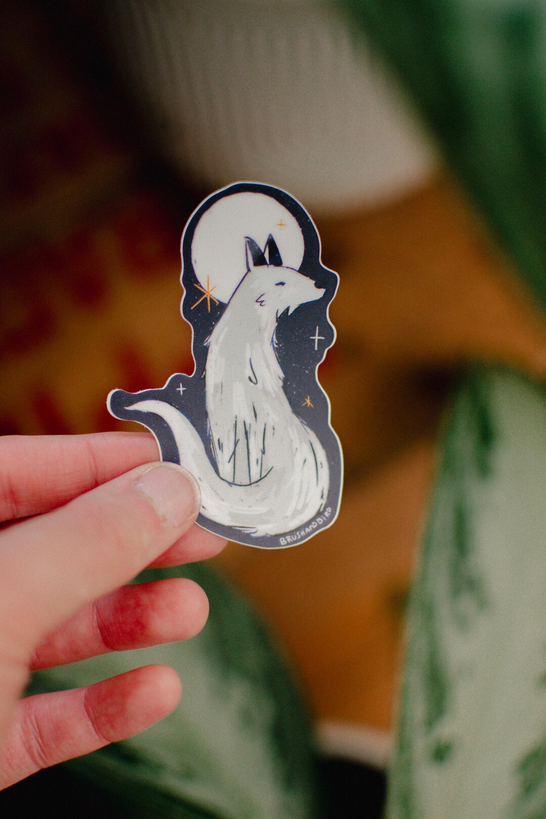 Full Moon Wolf Sticker | Cute Wolf Illustration, Waterproof Diecut ...