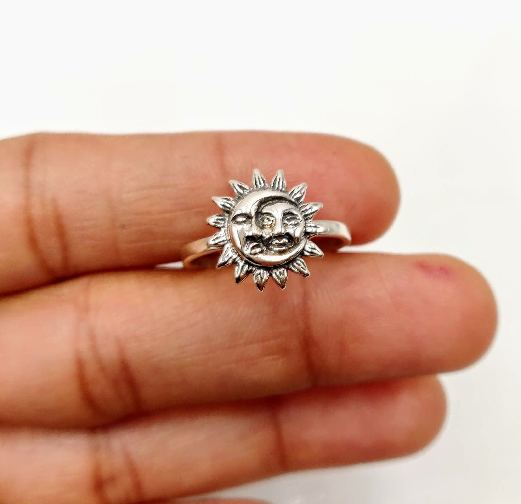 Sterling Silver Moon and Sun Face Ring Statement Ring Silver | Etsy
