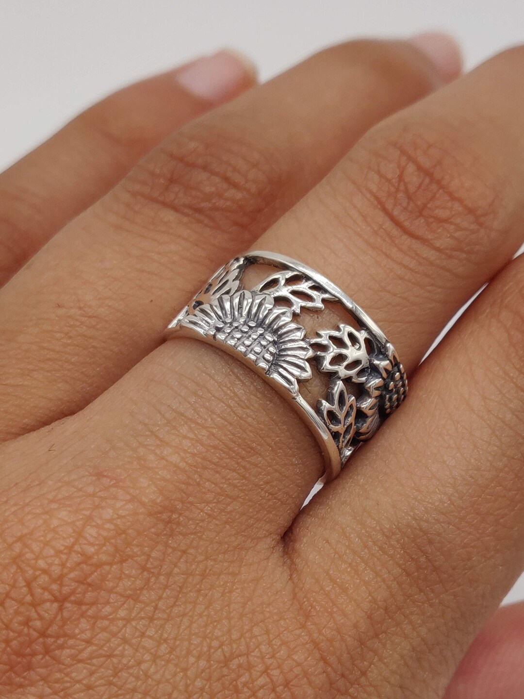 Sterling Silver Sunflower Ring, 925 Stamped Solid Sterling Silver ...