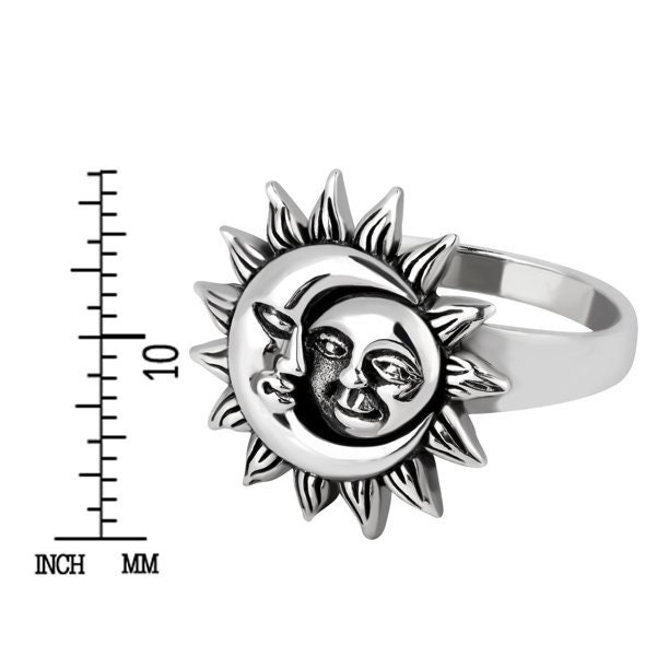Sterling Silver Moon and Sun Face Ring Statement Ring Silver | Etsy