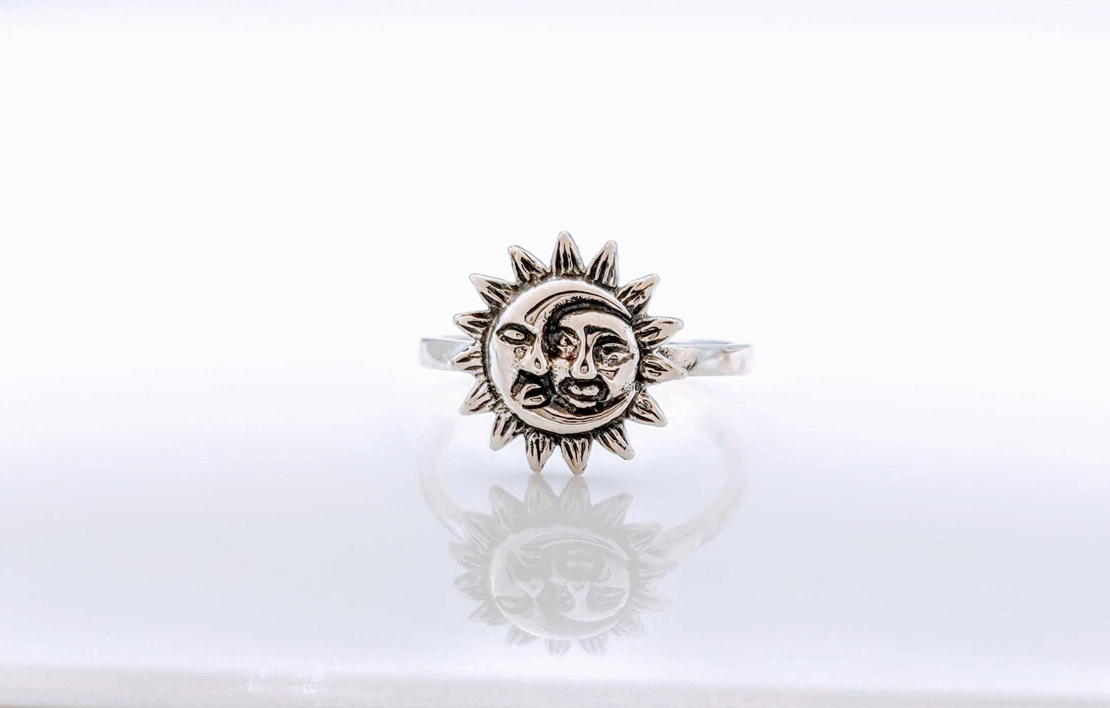 Sterling Silver Moon and Sun Face Ring Statement Ring Silver | Etsy
