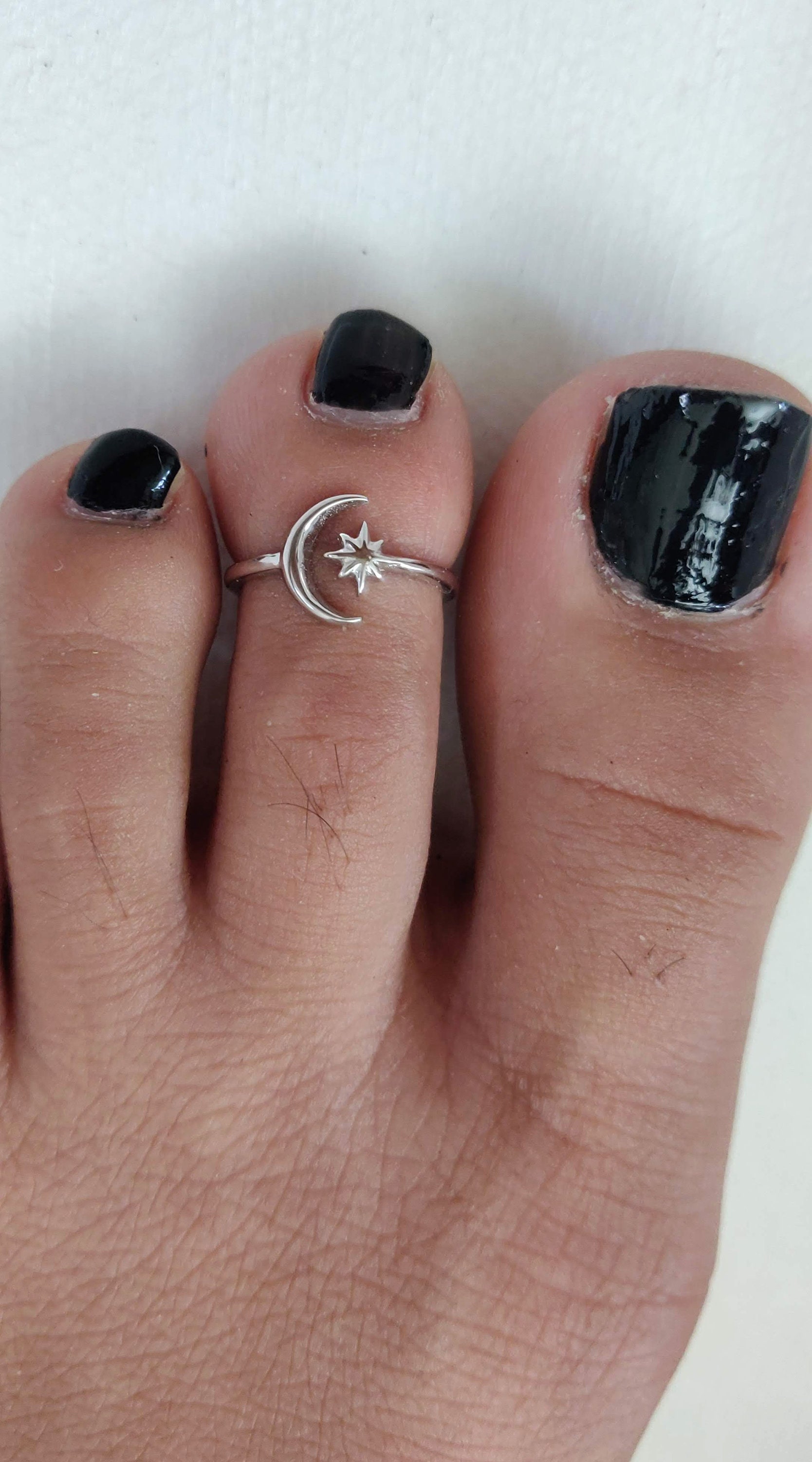 Sterling Silver Crescent Moon and Twinkle Star Toe Ring - Etsy