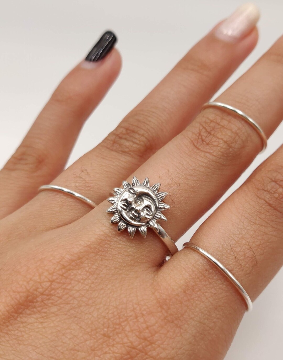 Sterling Silver Moon and Sun Face Ring, Statement Ring, Silver Ring ...