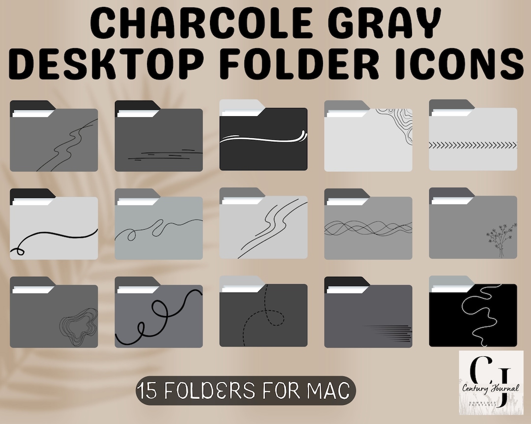 15 Desktop Folder Icons, Shades of Grey, Neutral Icons, Charcoal Gray ...