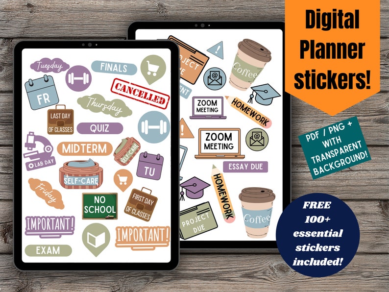 Student Planner Stickers - SCHOOL Digital STICKERS for Digital Planner ...