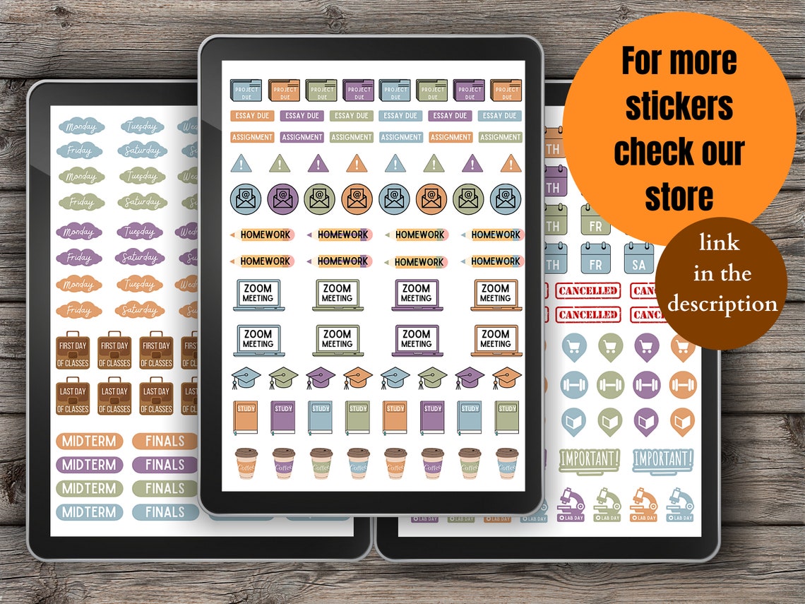 Student Planner Stickers – School & College Digital Stickers (PDF/PNG ...