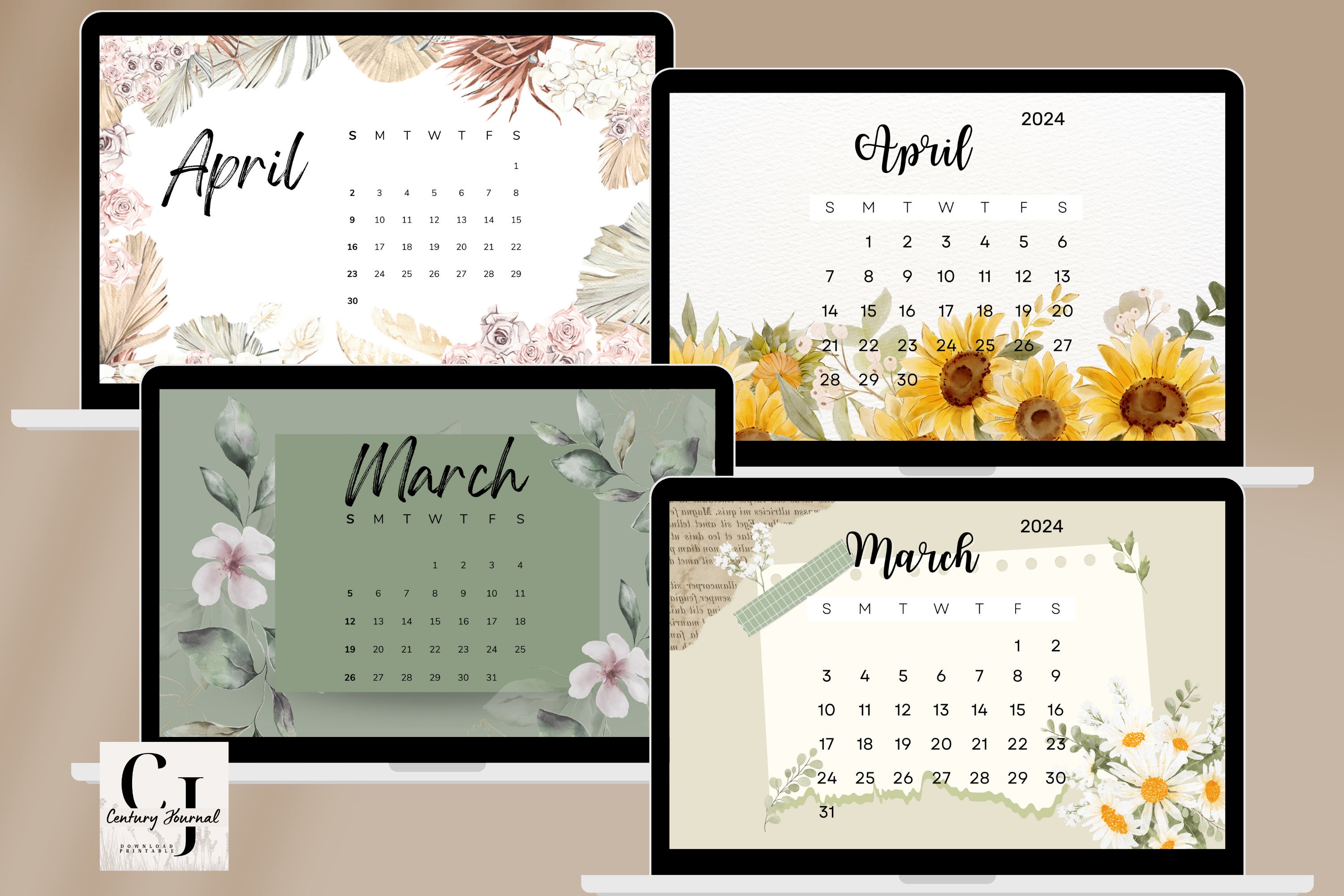 Unlabeled 2023-2024 Desktop Wallpaper Cal, Botanicals Calendar ...