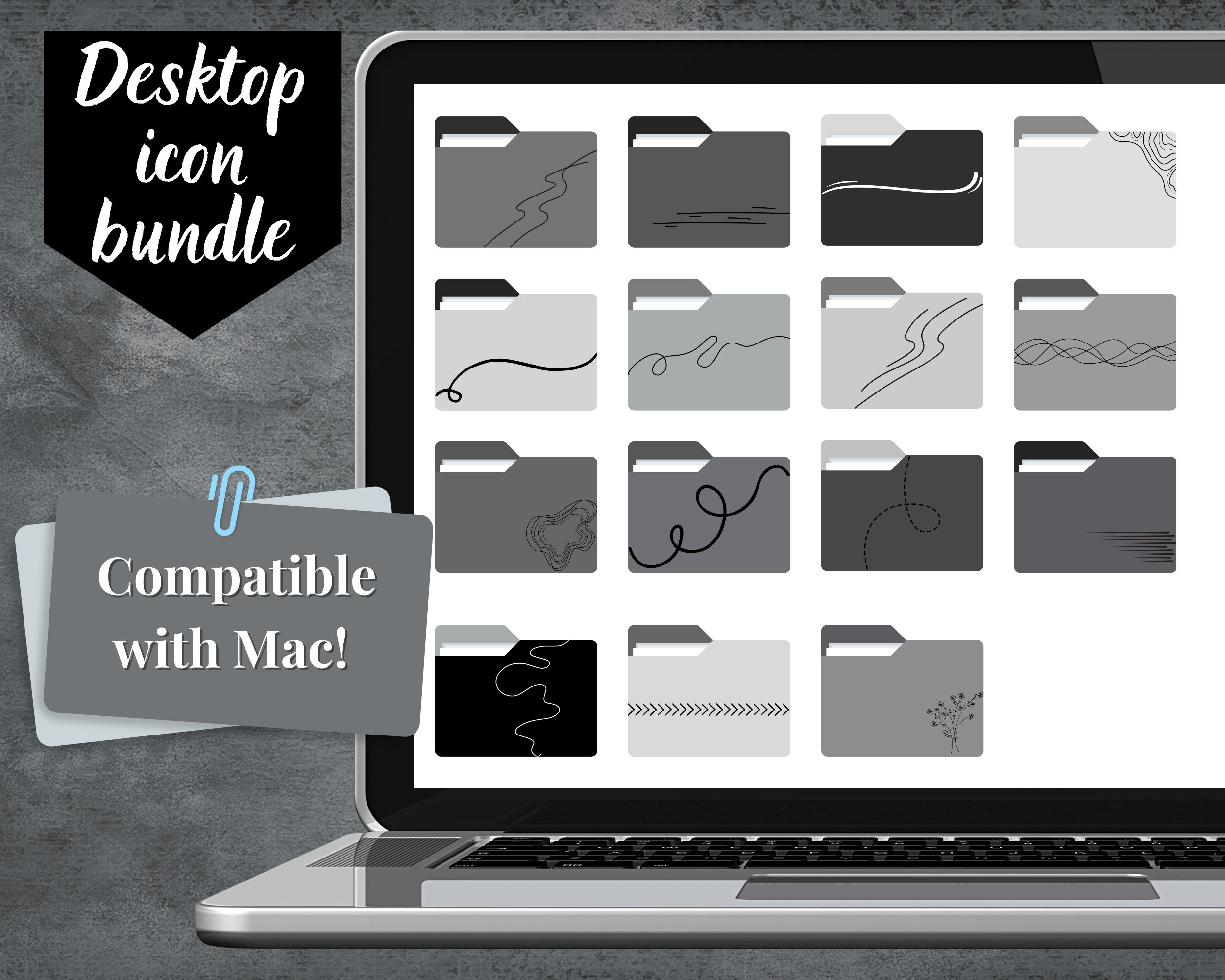 15 Desktop Folder Icons, Shades of Grey, Neutral Icons, Charcoal Gray ...