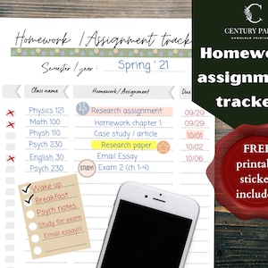 Homework Tracker, Assignment Tracker, Homework Planner, College ...