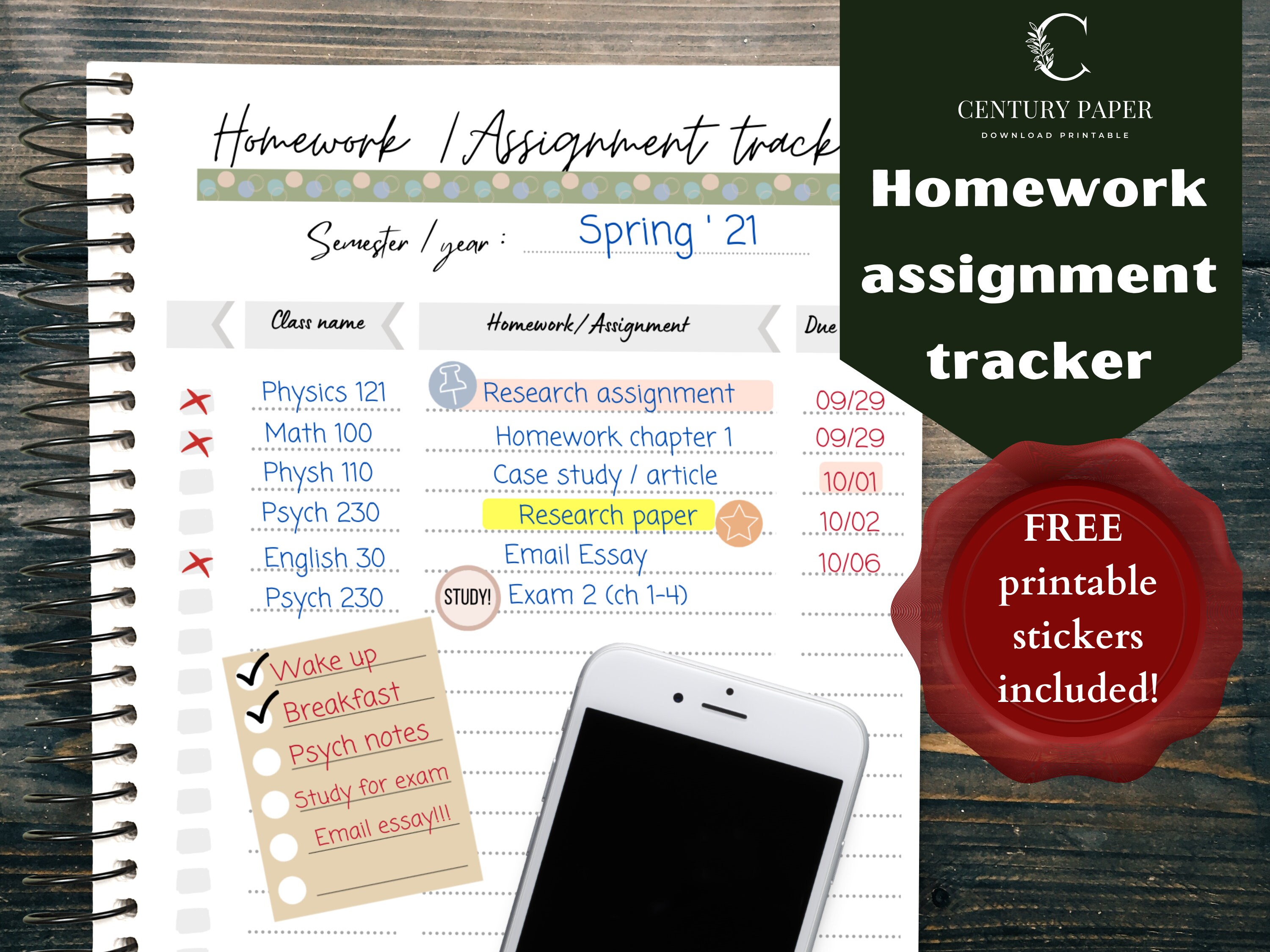 Homework Tracker, Assignment Tracker, Homework Planner, College ...